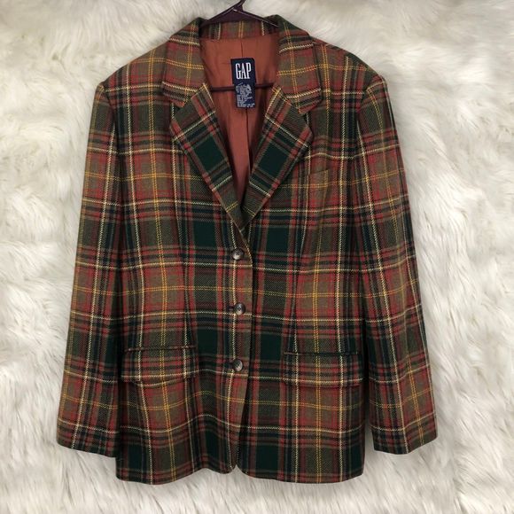 GAP | Jackets & Coats | Vintage Gap Wool Blend Plaid Blazer Jacket ...